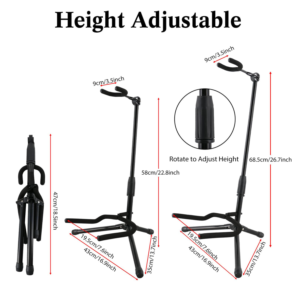 Eastrock 2 Pack Guitar Stand Professional Portable Black Tripod Guitar ...