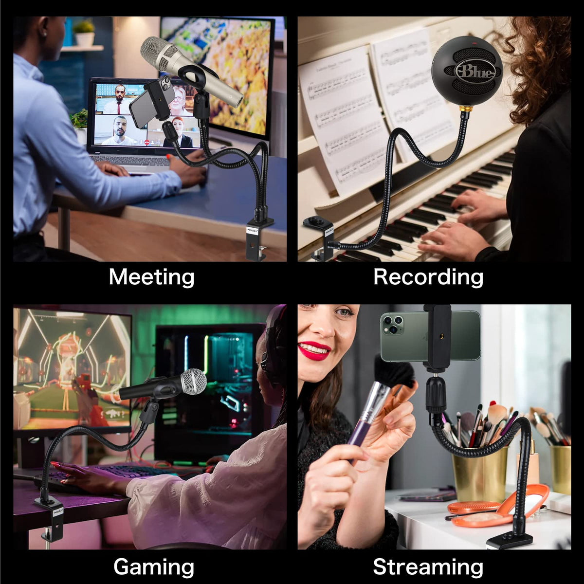 Desktop Mic Stand 13'' Flexible Gooseneck Microphone Stand Desk ...