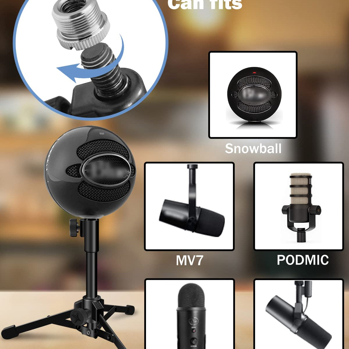 Mictop 2 Pack Desktop Mic Stand, Portable Foldable Tripod With Mic Clip ...