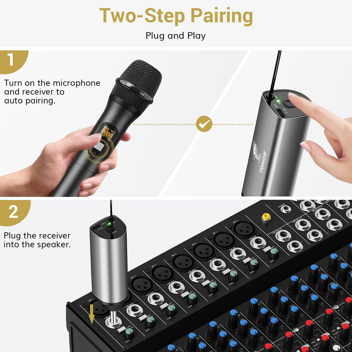 Tonor Wireless Microphone, Uhf Dual Cordless Metal Dynamic Mic System ...