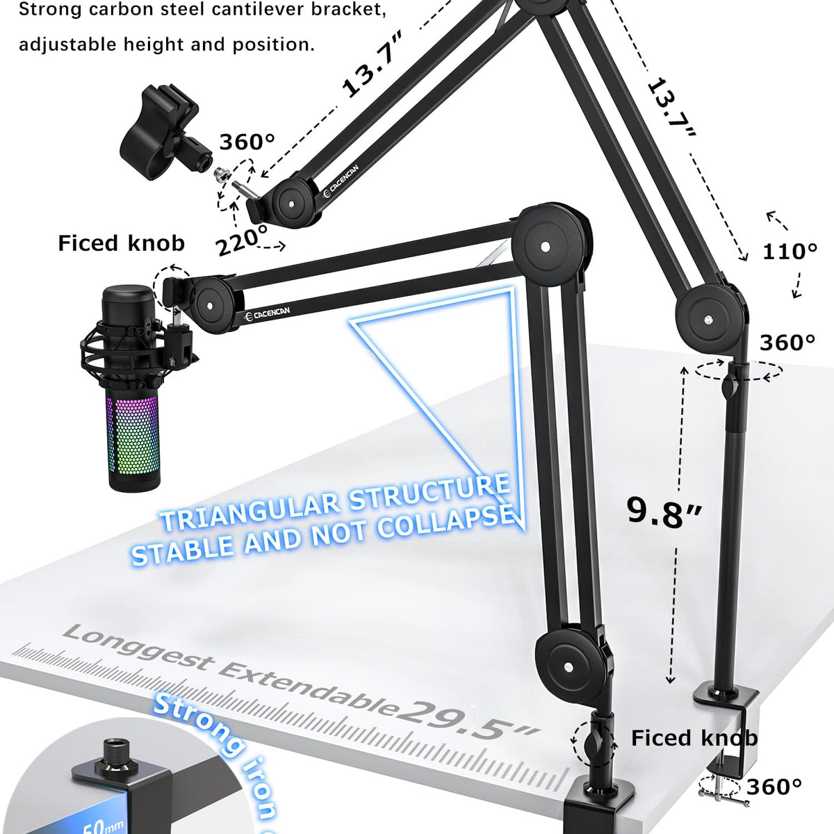 Overhead Mic Boom Arm Cacencan Desk Microphone Stand With Mount&3/8 ...