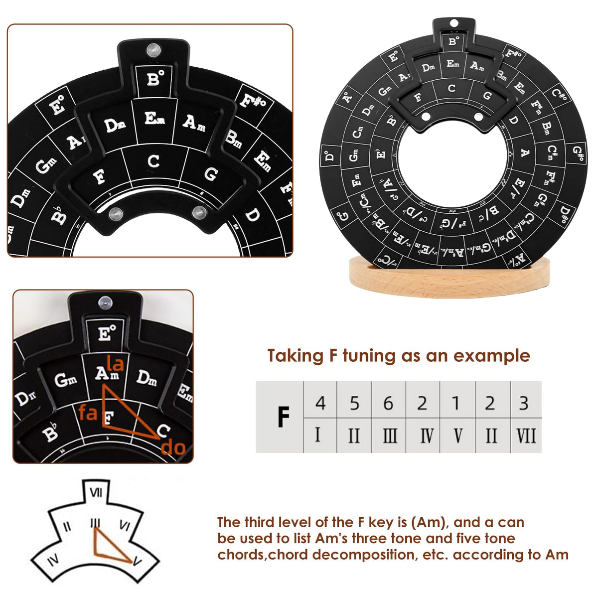 Vmbqrti Circle Of Fifths Wheel Metal With Wooden Stand, Complete With ...