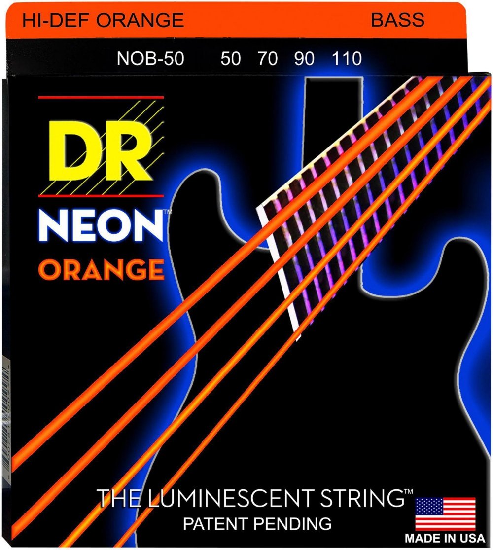 Dr Strings Hi-Def Neon Orange Coated 4-String Bass Strings Heavy (50 ...