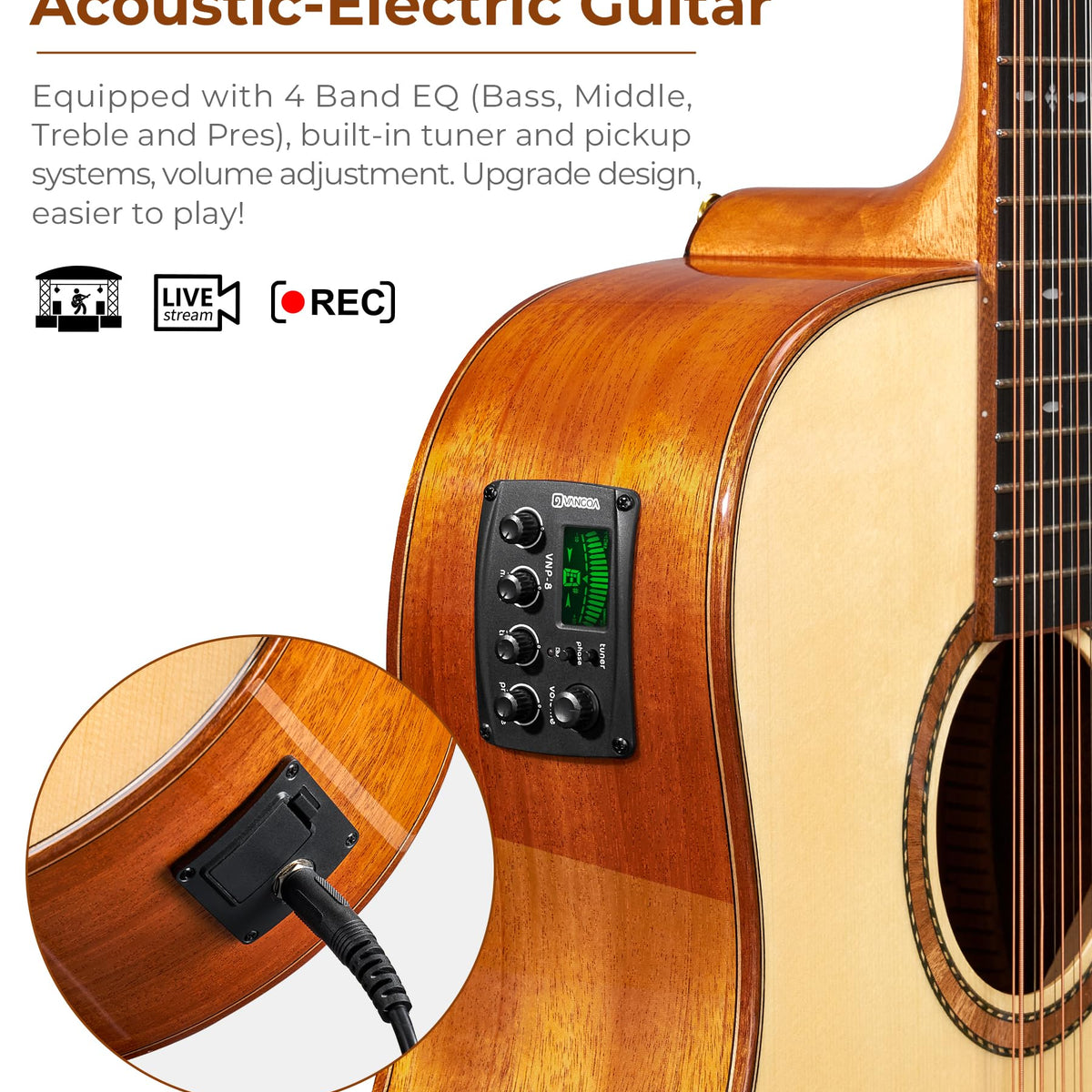 Vangoa Advanced 12 String Guitar Full Size Twelve String Acoustic ...