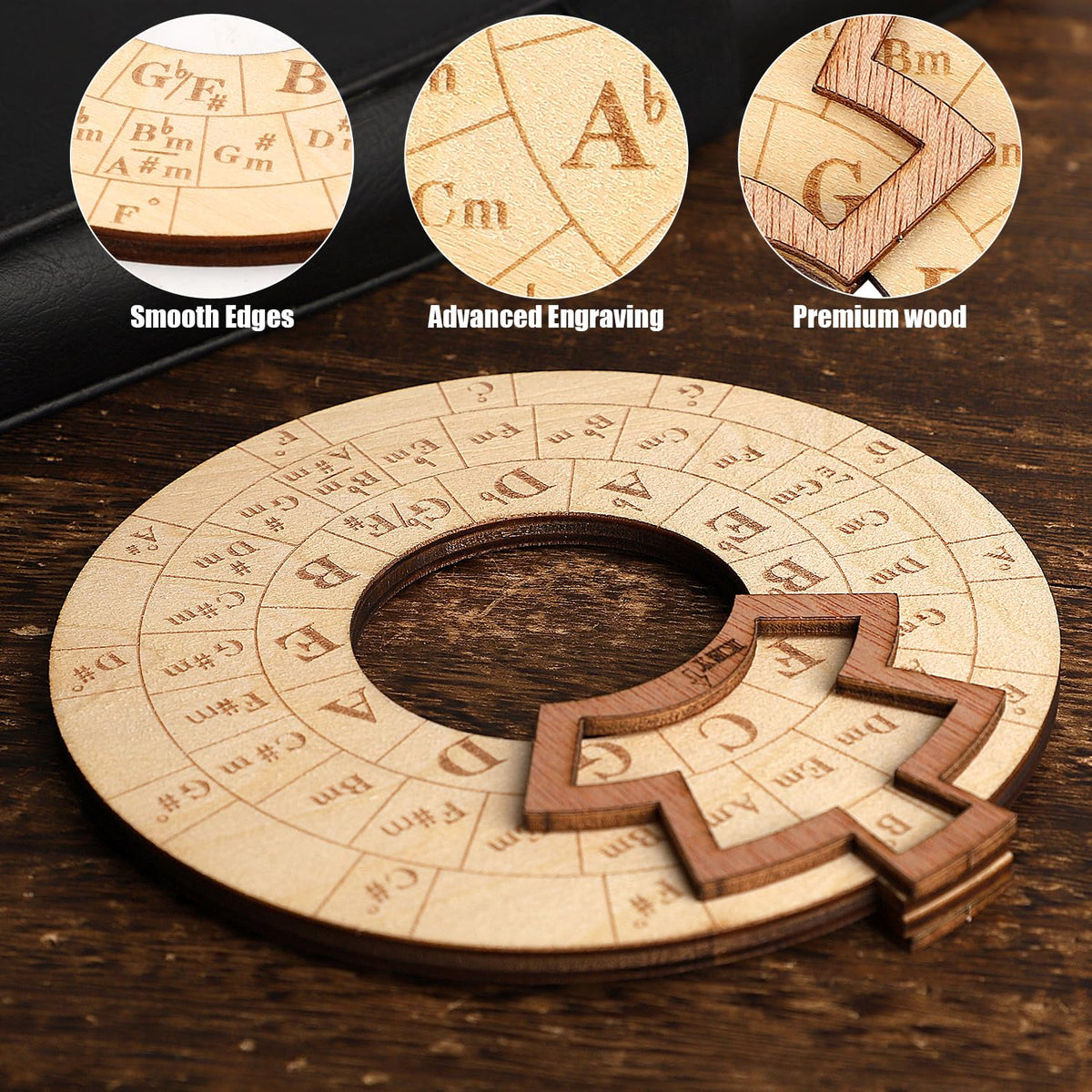 Wooden Melody Tool, Circle Of Fifths Chord Wheel Wooden Chord Wheel ...