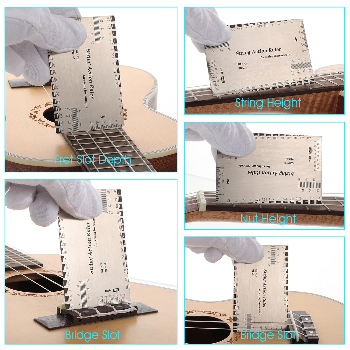 Qianyu 2 Pcs Guitar String Action Gauge Ruler Stainless Steel Guitar ...