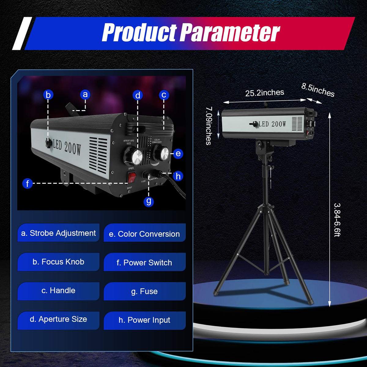 Led Stage Spotlight With Tripod Bracket, 200W Follow Spot Light Manual ...
